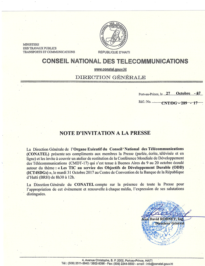 NOTE D’INVITATION A LA PRESSE | CONATEL